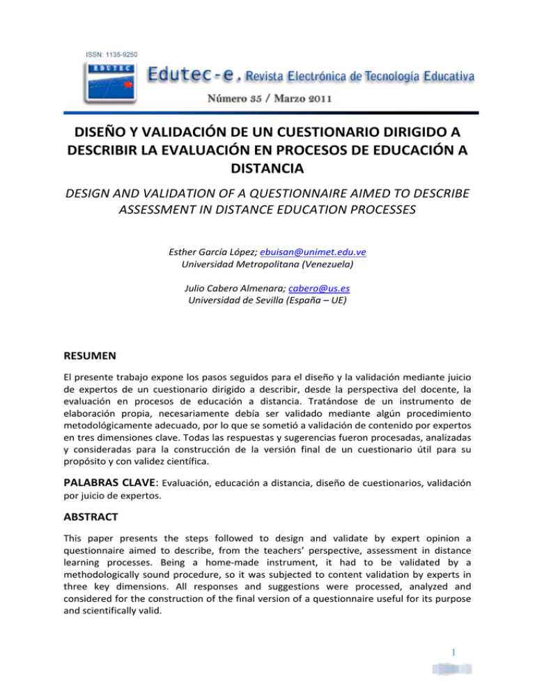 Diseño y validación de un cuestionario dirigido a describir