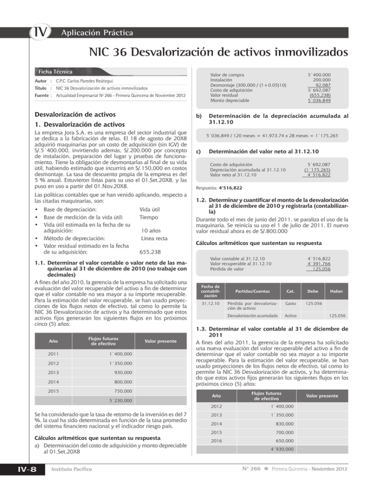 NIC 36 Desvalorización de activos inmovilizados