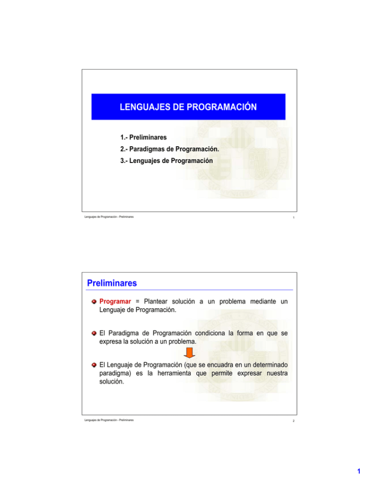 LENGUAJES DE PROGRAMACIÓN Preliminares