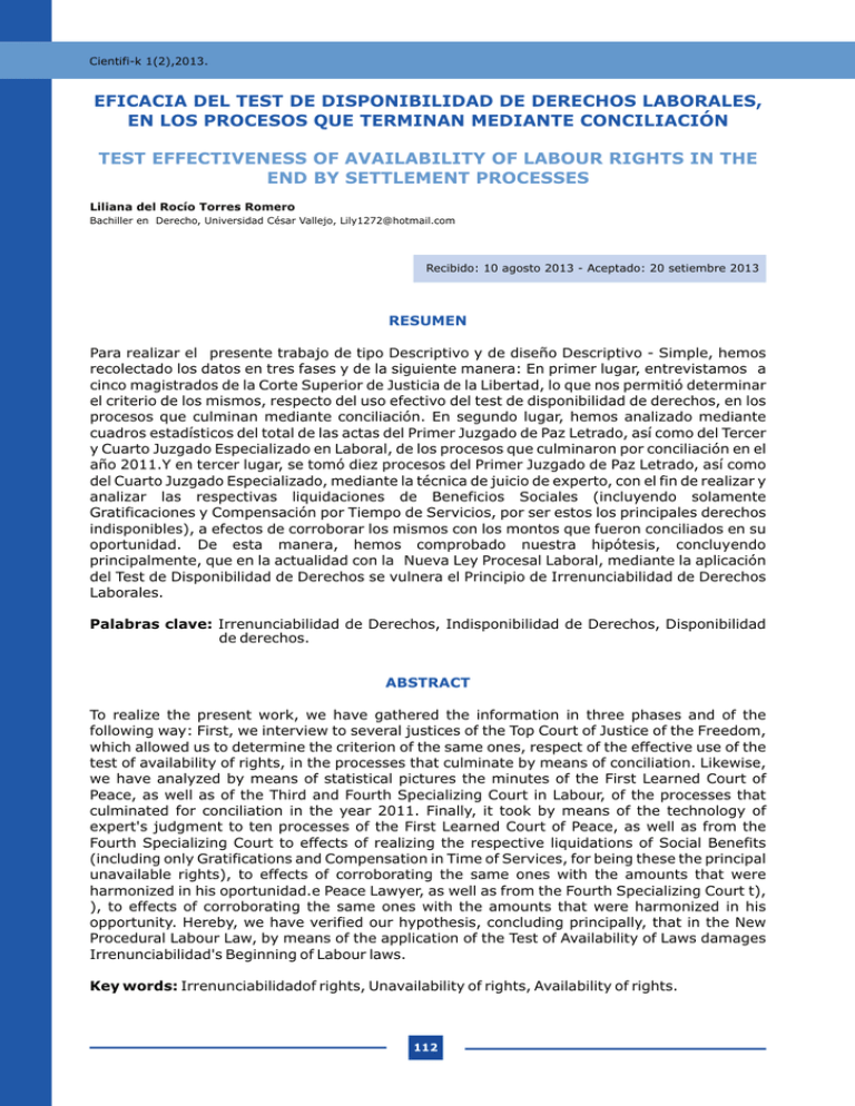 EFICACIA DEL TEST DE DISPONIBILIDAD DE DERECHOS