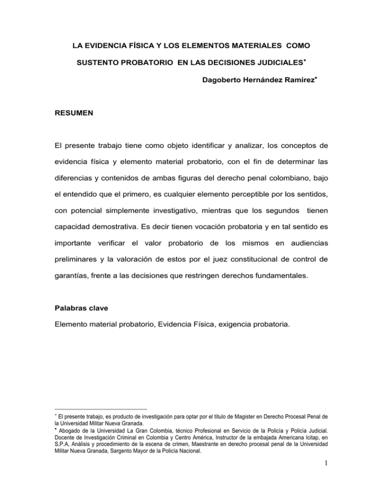 LA EVIDENCIA FÍSICA Y LOS ELEMENTOS MATERIALES COMO