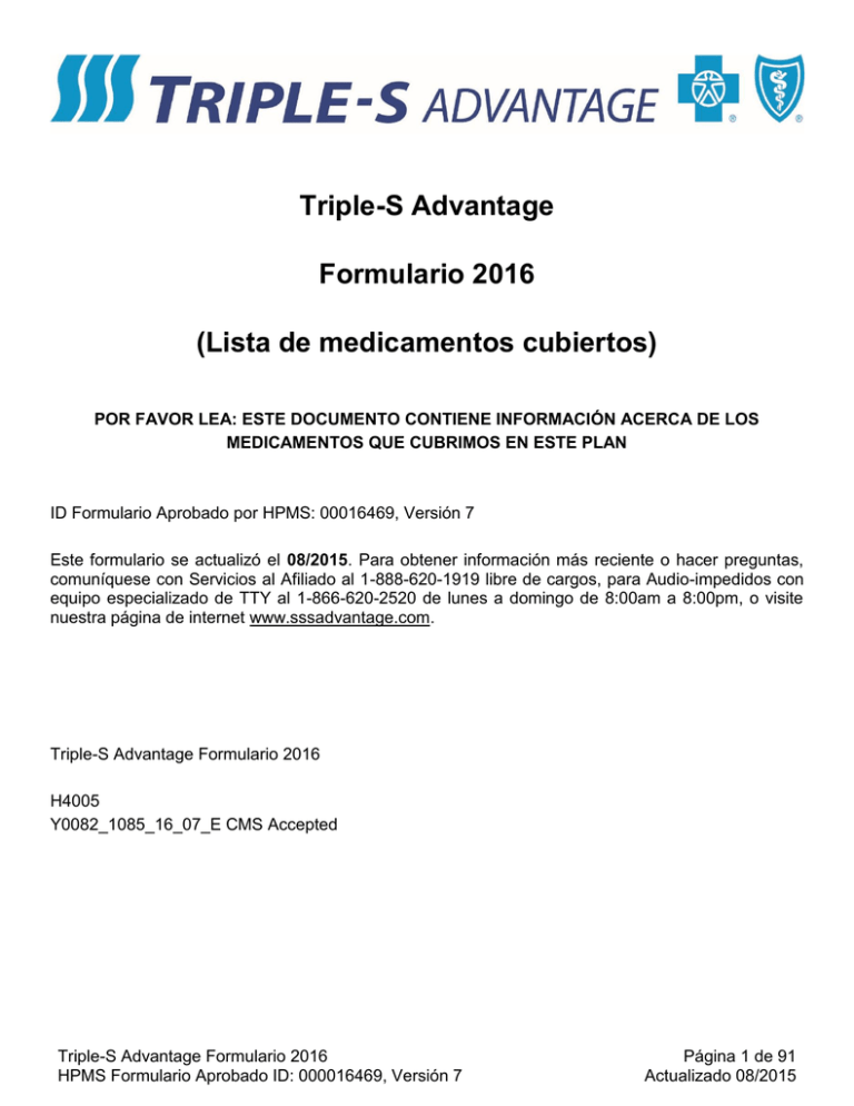 Triple-S Advantage Formulario 2016 (Lista de medicamentos