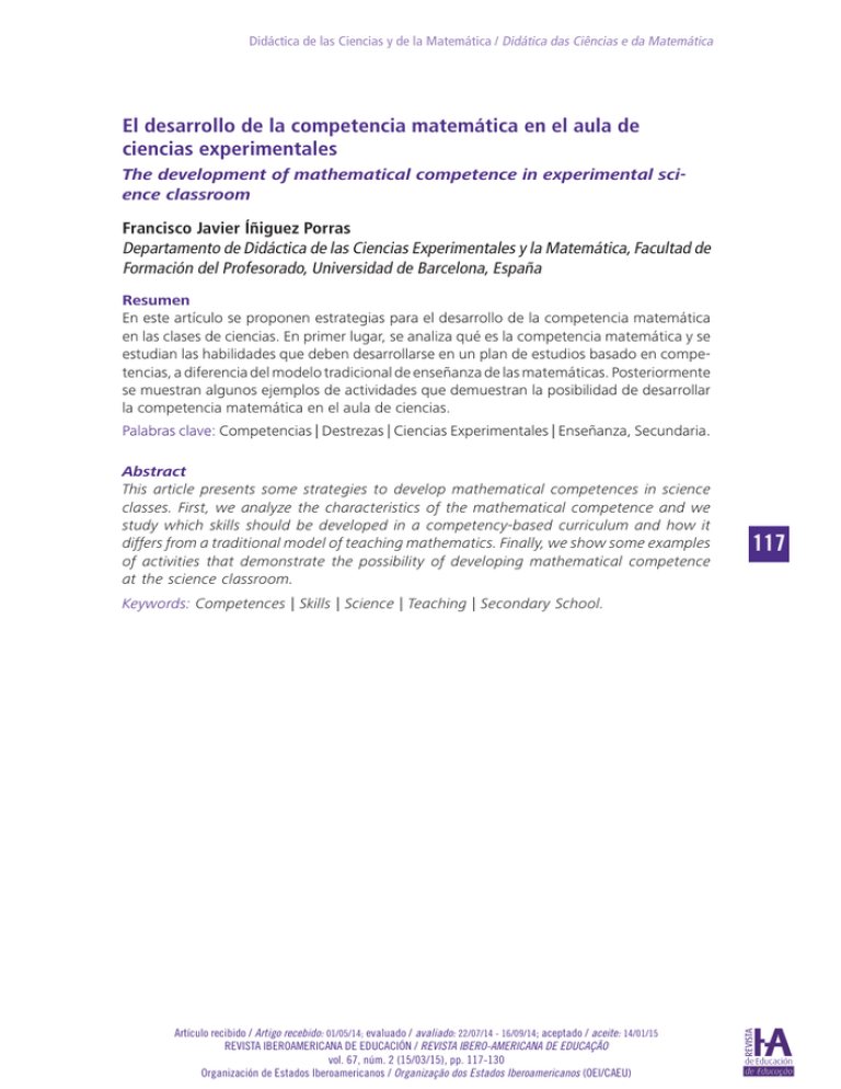 El desarrollo de la competencia matemática en el aula de ciencias