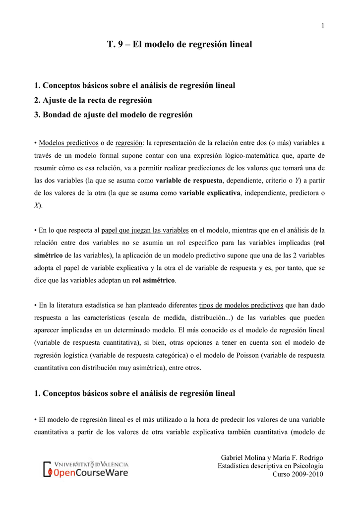 El modelo de regresión lineal