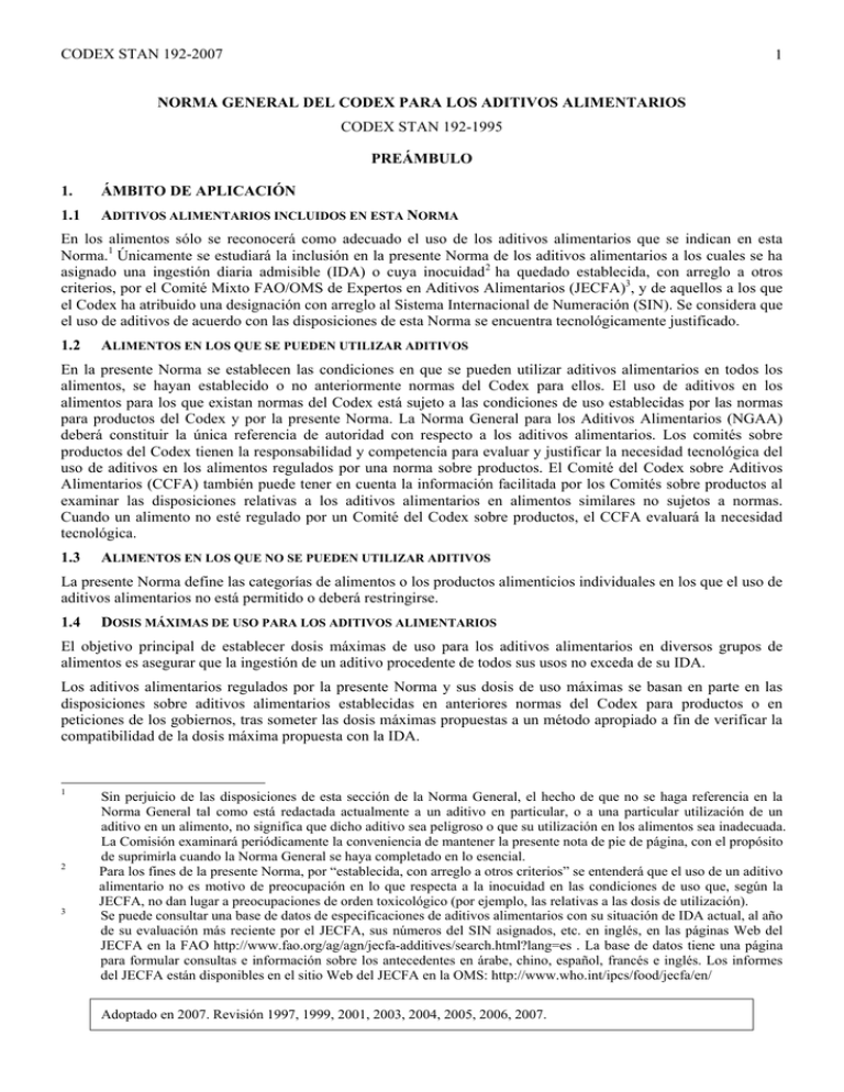 CODEX STAN 192-2007 1 NORMA GENERAL