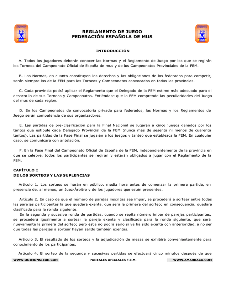 reglamento de juego federación española de mus