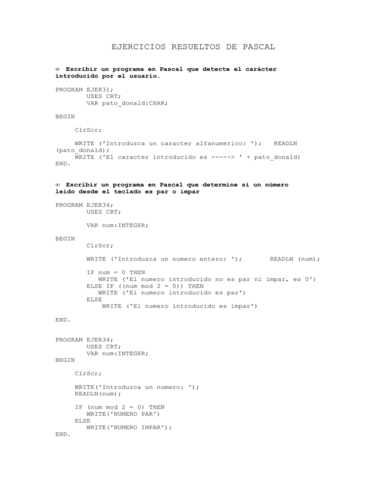 EJERCICIOS RESUELTOS DE PASCAL