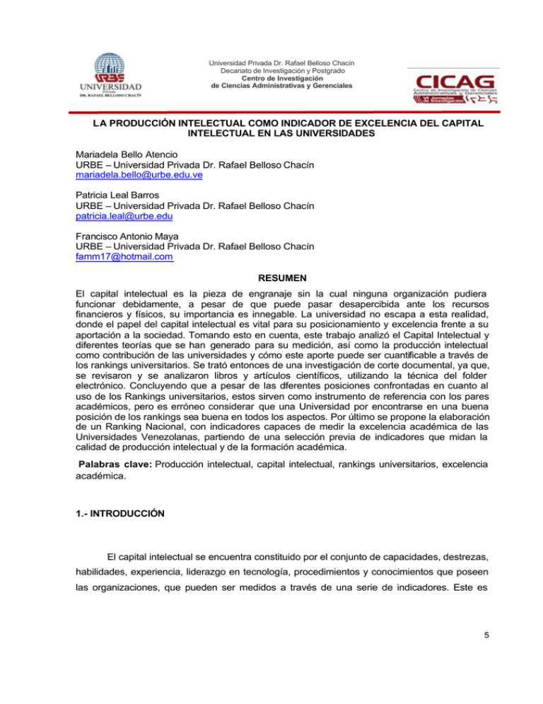 LA PRODUCCIÓN INTELECTUAL COMO INDICADOR DE
