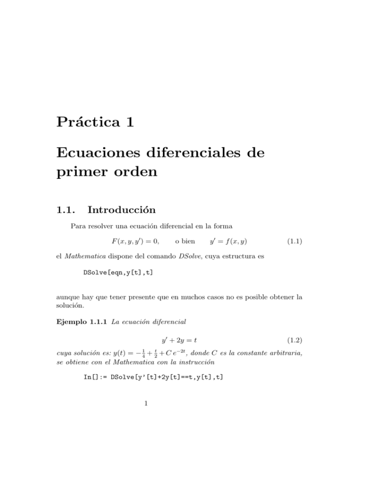 Práctica 1 Ecuaciones diferenciales de primer orden