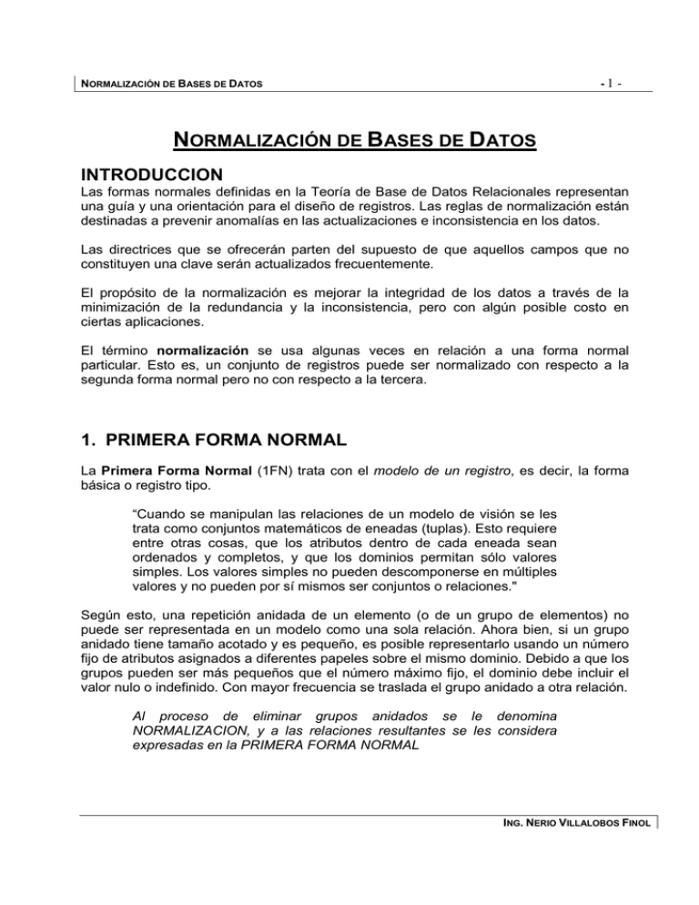 normalización de bases de datos introduccion 1. primera forma normal