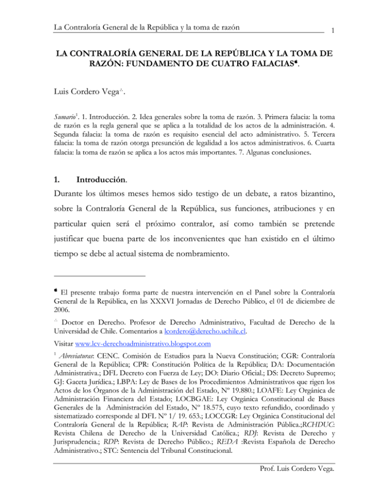 LA CONTRALORÍA GENERAL DE LA REPÚBLICA Y LA TOMA DE