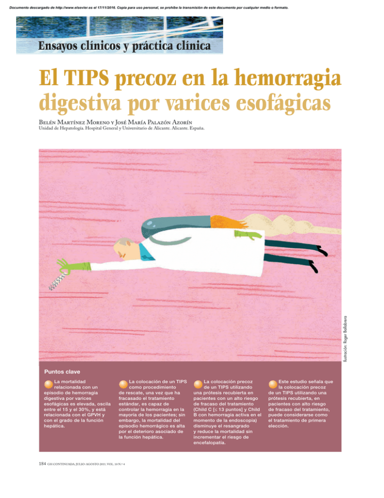 El TIPS precoz en la hemorragia digestiva por varices esofágicas