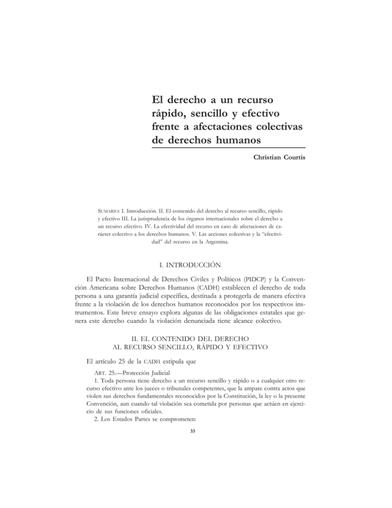 El derecho a un recurso rápido, sencillo y