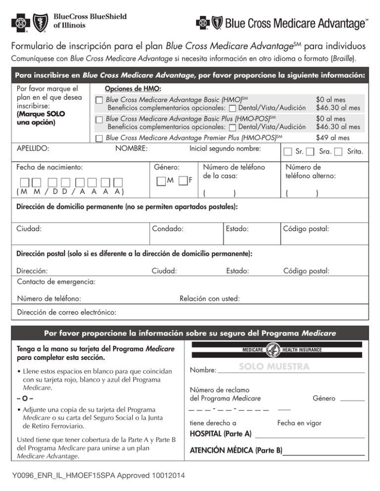 Formulario de inscripción para el plan Blue Cross Medicare