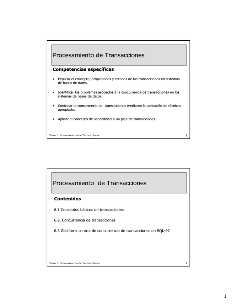 Procesamiento de Transacciones Procesamiento de Transacciones