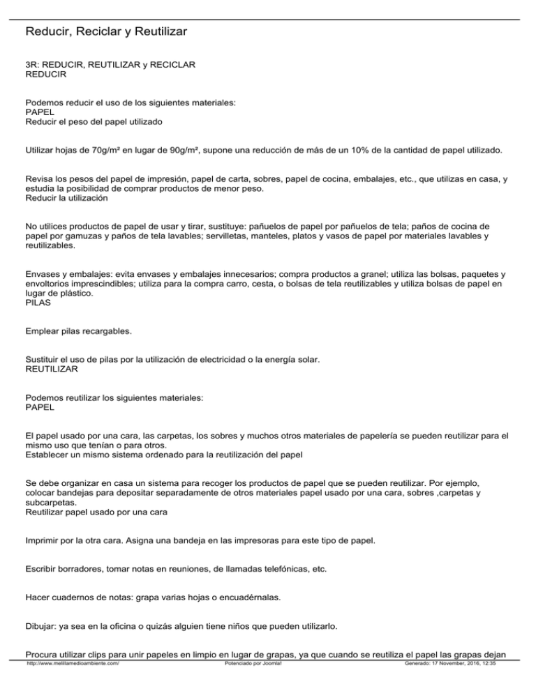 Reducir, Reciclar y Reutilizar