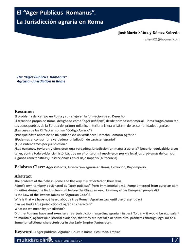 17 El “Ager Publicus Romanus”. La Jurisdicción agraria en Roma