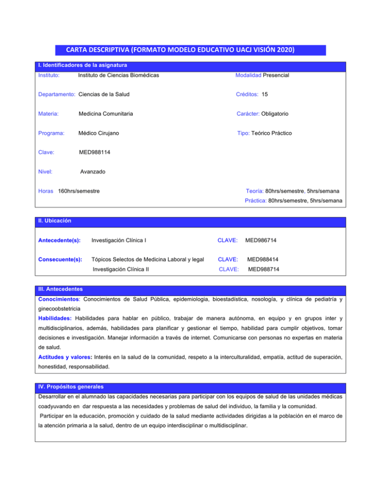 CARTA DESCRIPTIVA (FORMATO MODELO EDUCATIVO UACJ