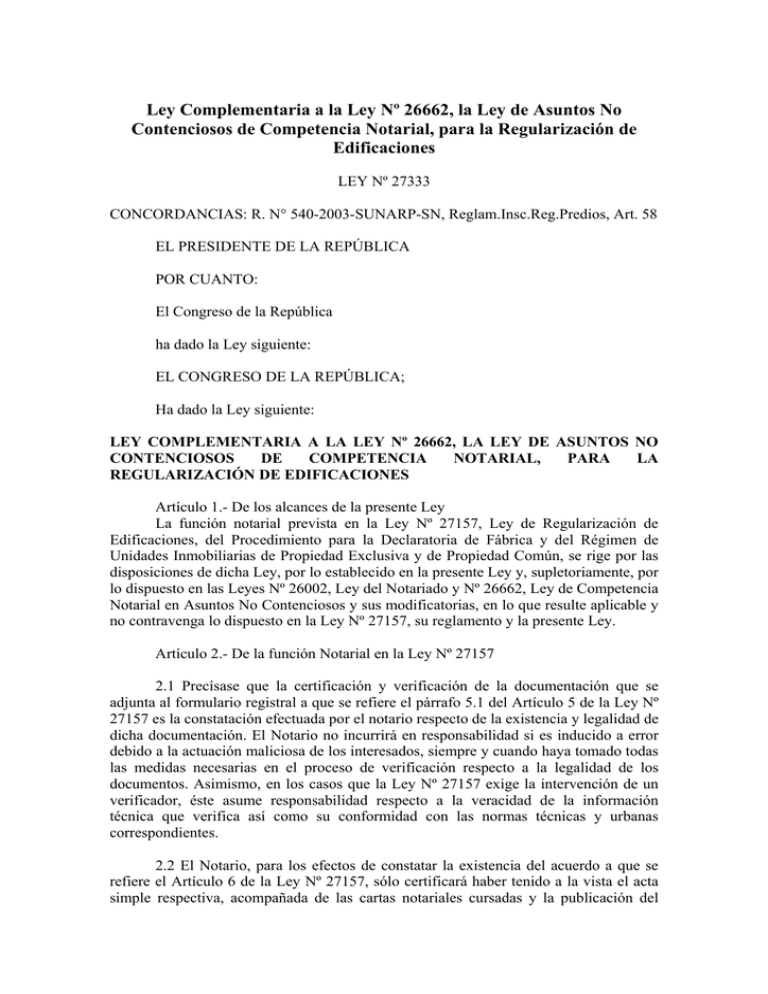Ley Complementaria a la Ley Nº 26662, la Ley de Asuntos No