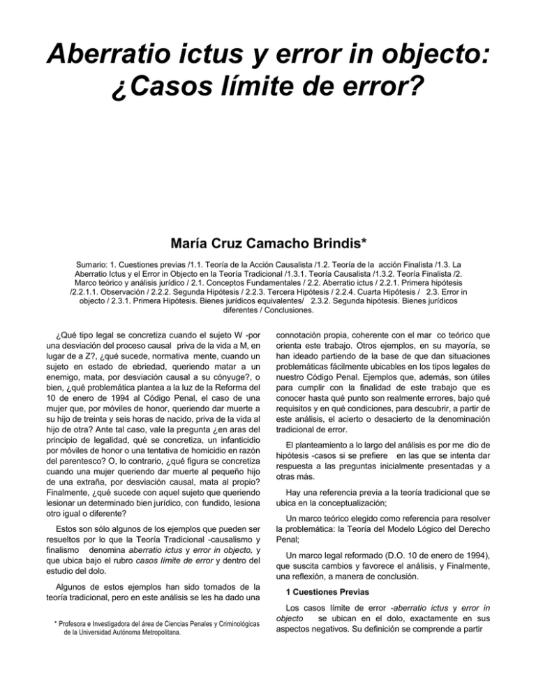 Aberratio ictus y error in objecto: ¿Casos límite de error?