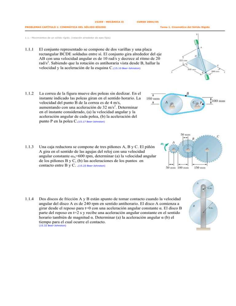 Cinemática del Sólido Rígido: Problemas de Mecánica II