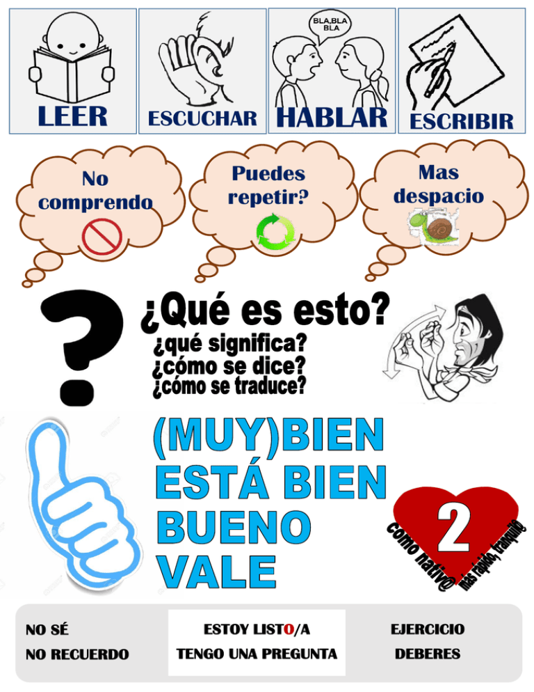 LEER ESCUCHAR HABLAR ESCRIBIR No comprendo Puedes