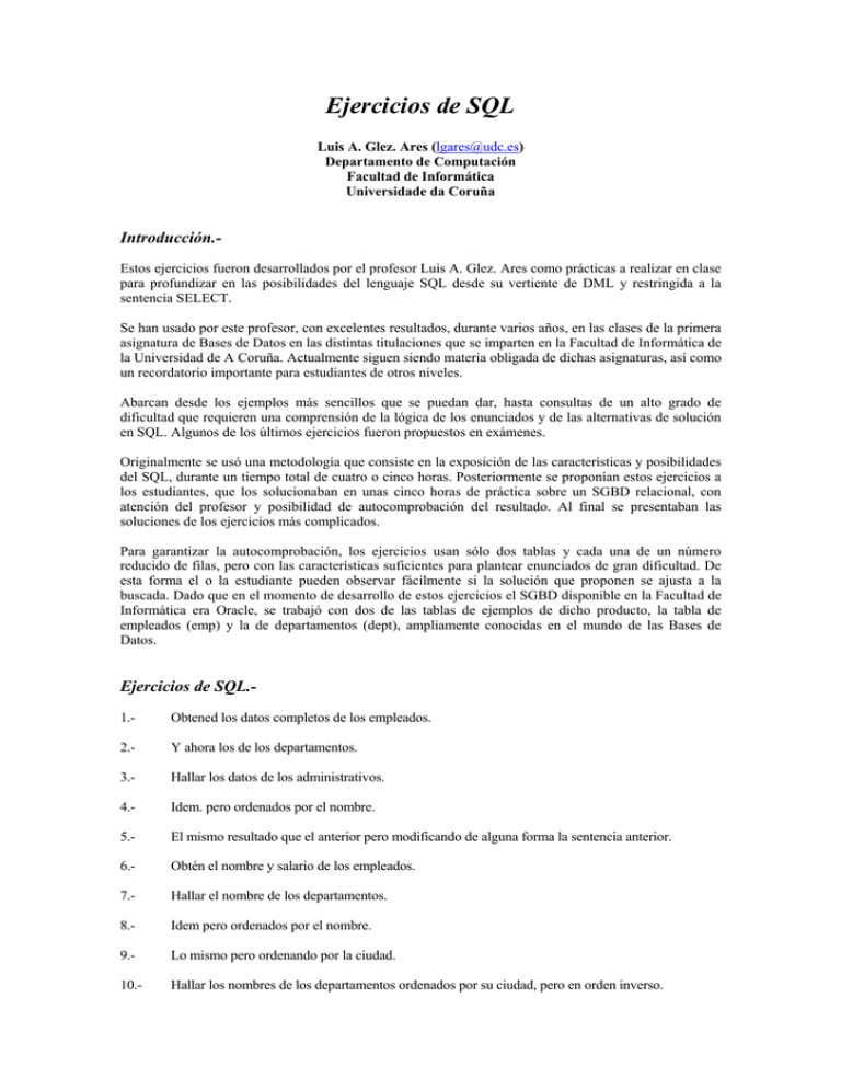 Ejercicios de SQL