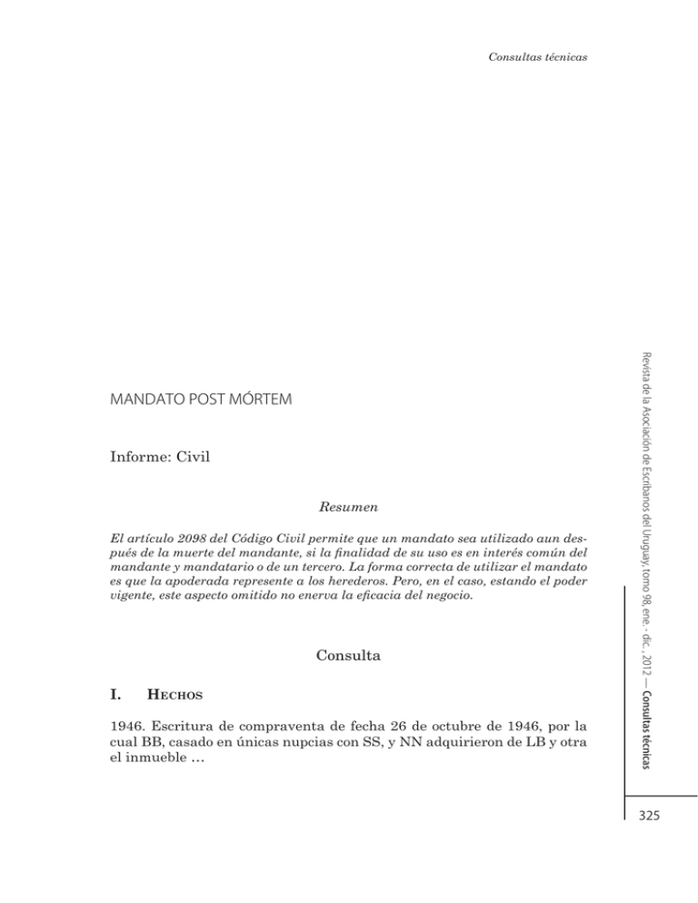 MANDATO POST MÓRTEM Informe: Civil Consulta