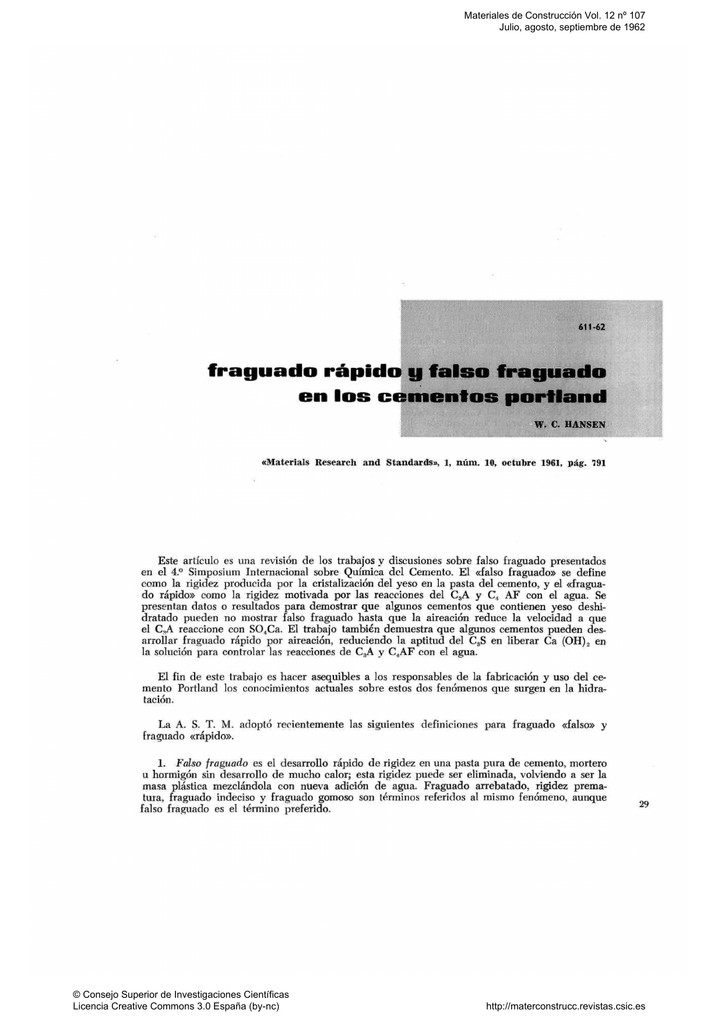 Fraguado rápido y falso fraguado en los cementos portland