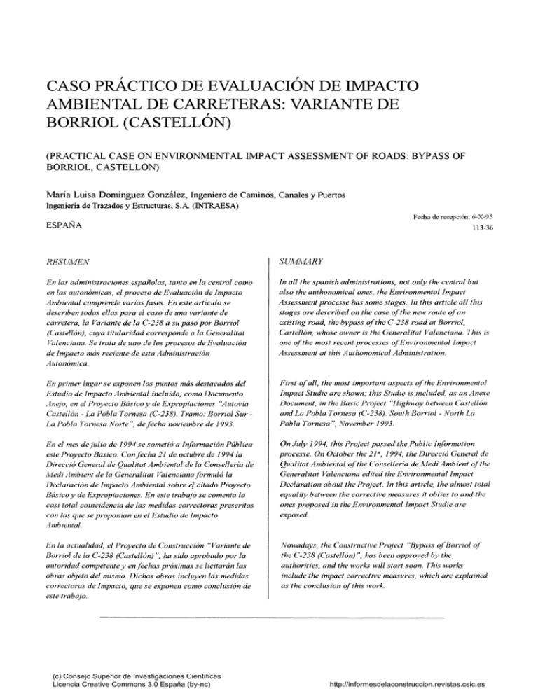 Caso práctico de evaluación de impacto ambiental de carreteras
