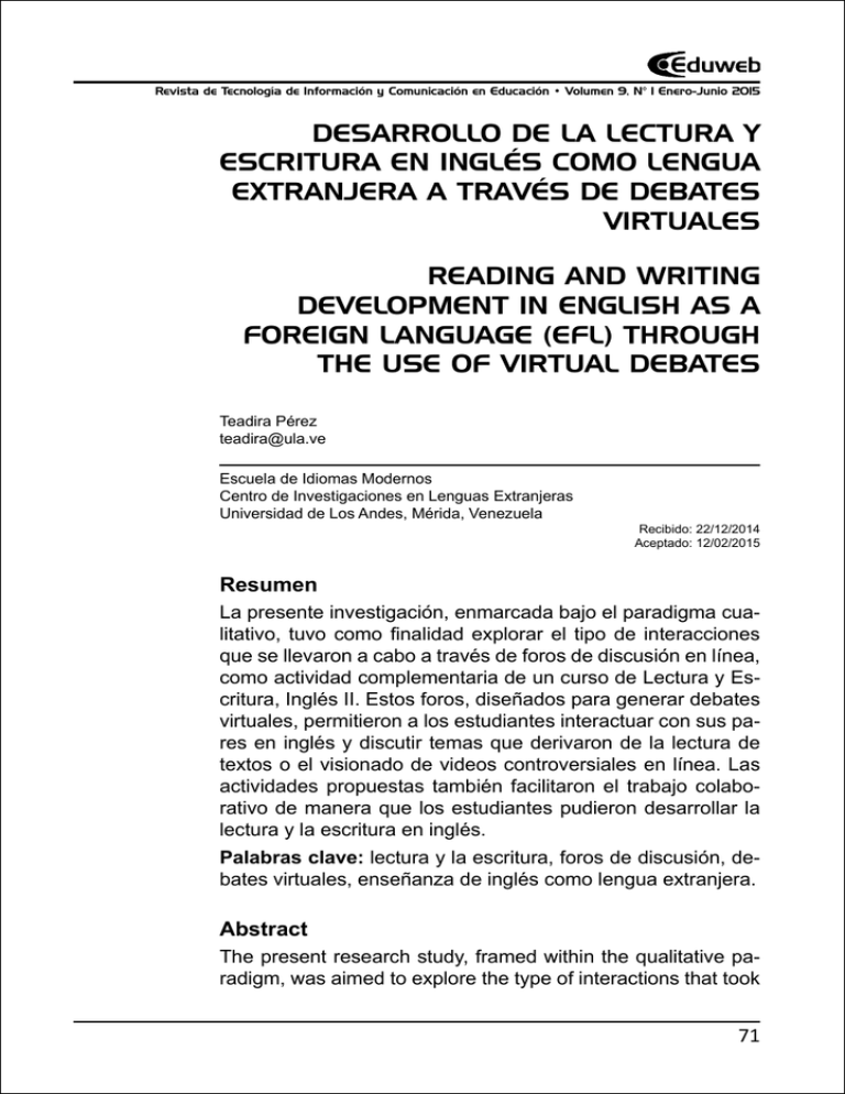 DEsARRollo DE lA lECTuRA y EsCRITuRA EN INglÉs Como