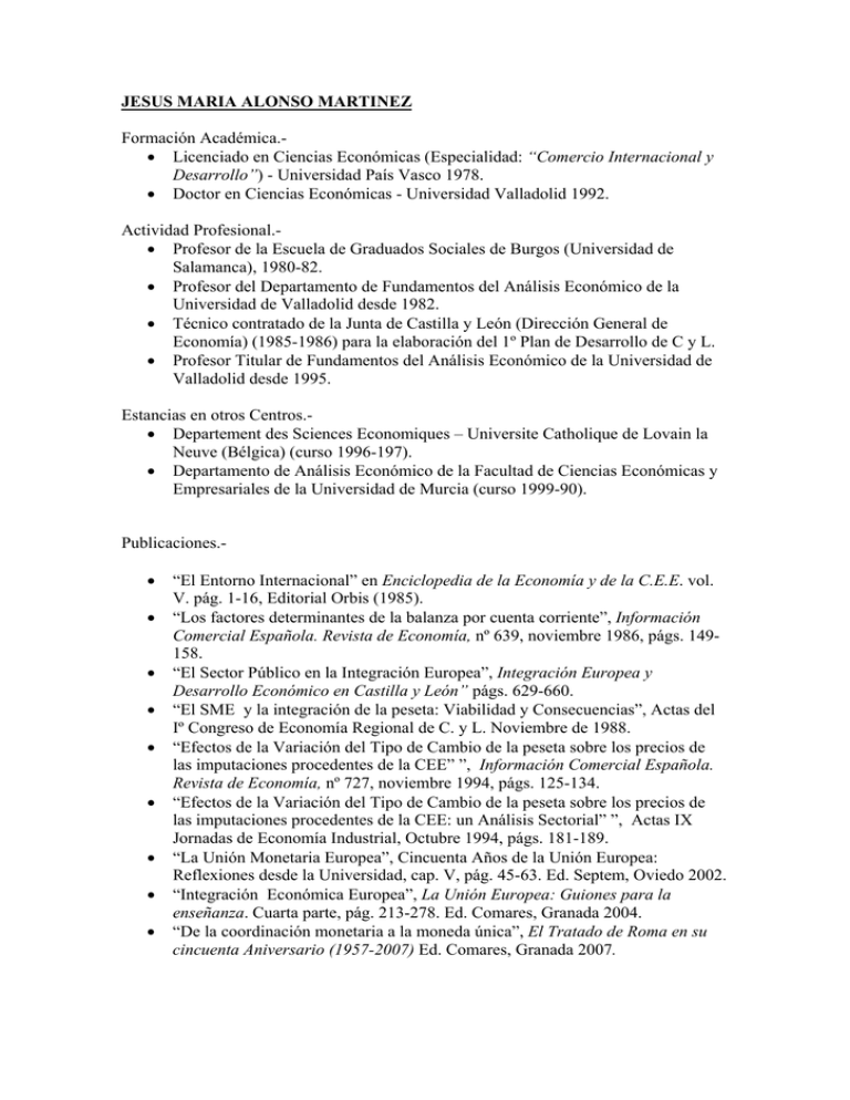 JESUS MARIA ALONSO MARTINEZ Formación Académica