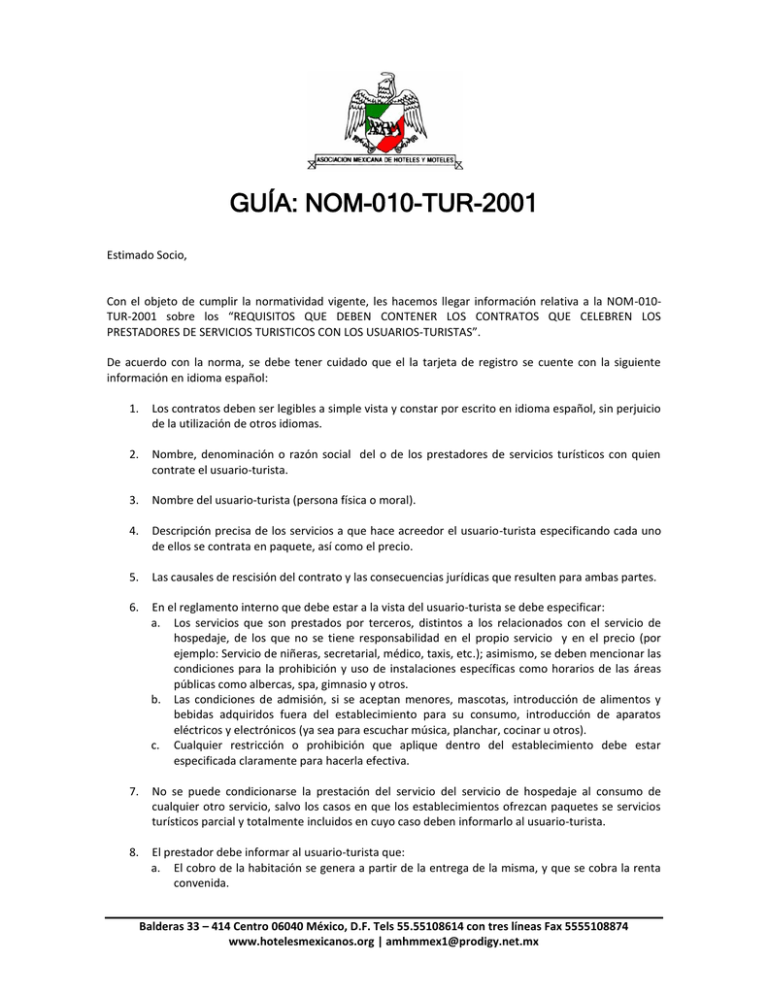 GUÍA: NOM-010-TUR-2001