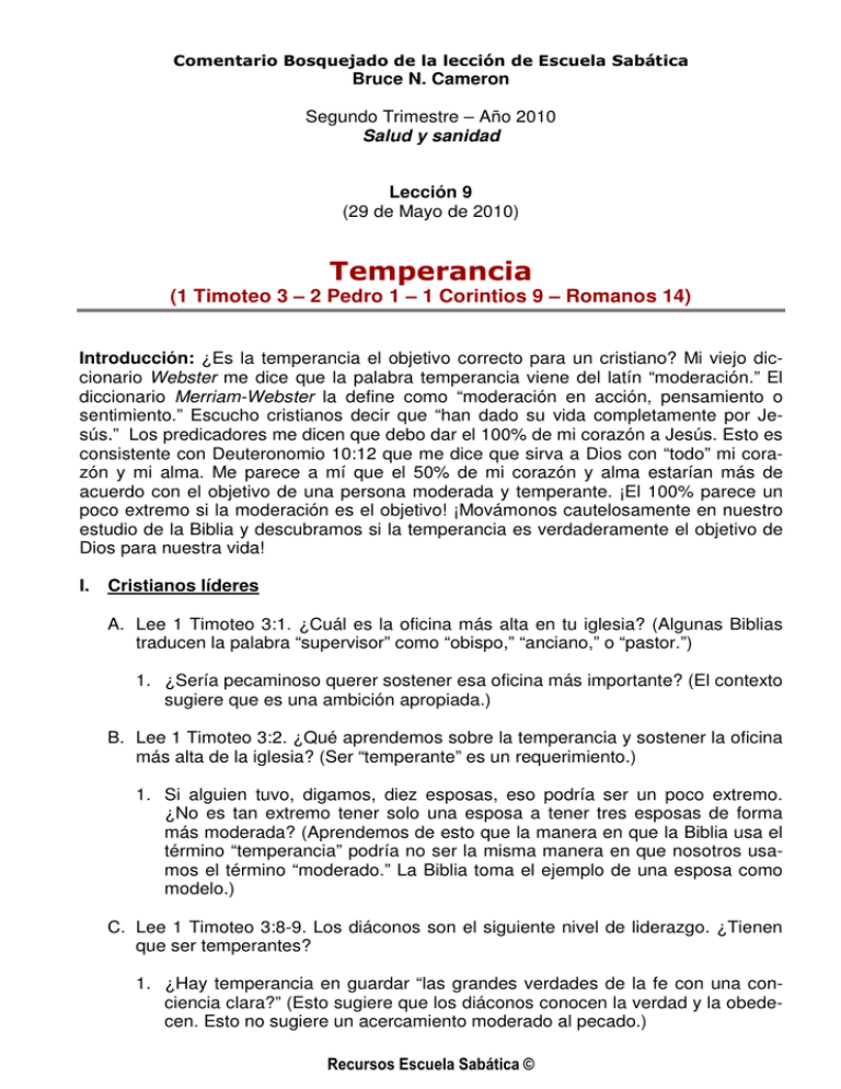 Temperancia - Escuela Sabática