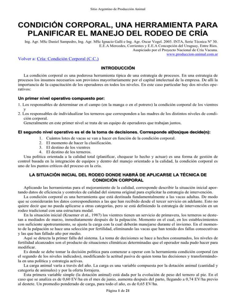 condición corporal, una herramienta para planificar el manejo del