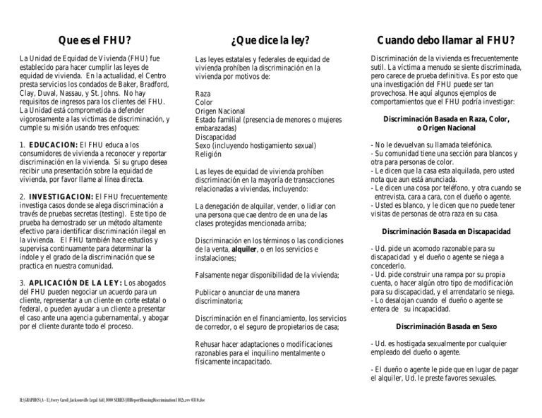 Que es el FHAC - Jacksonville Area Legal Aid