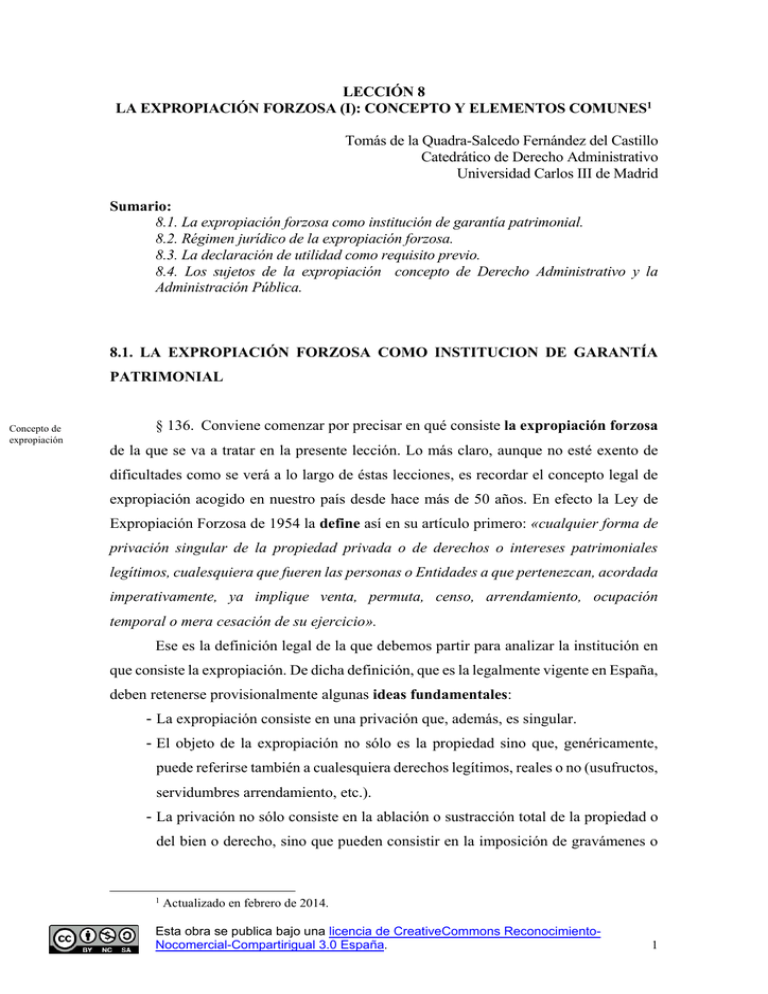 LECCIÓN 8 LA EXPROPIACIÓN FORZOSA (I): CONCEPTO