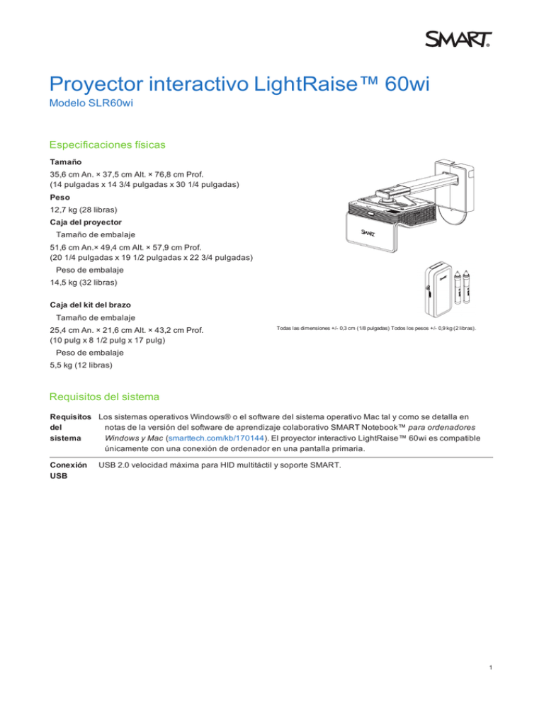 Specifications LightRaise 60wi interactive projector