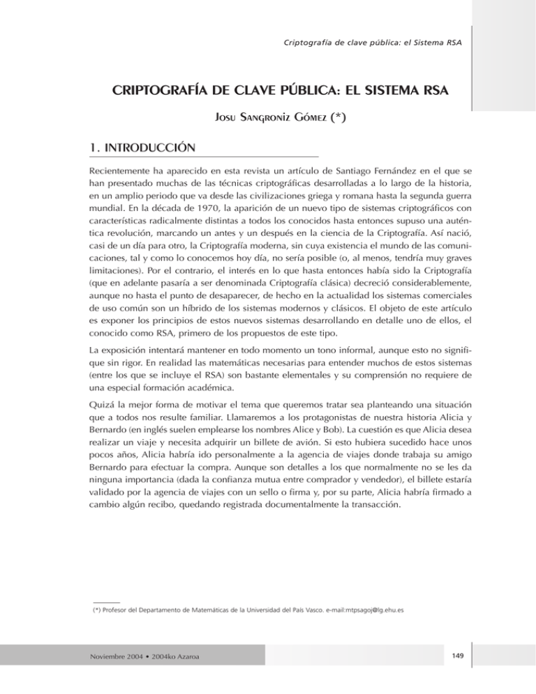 criptografía de clave pública: el sistema rsa