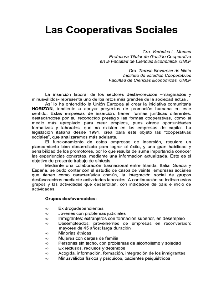Las Cooperativas Sociales - Facultad de Ciencias Económicas