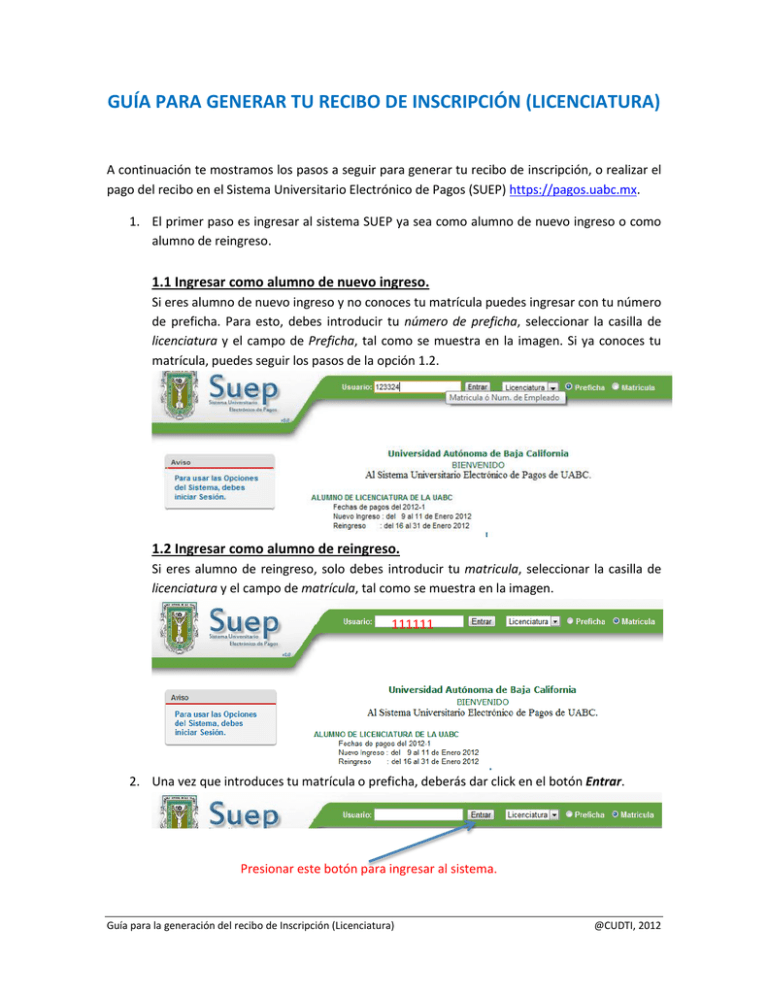 guía para generar tu recibo de inscripción - Pagos