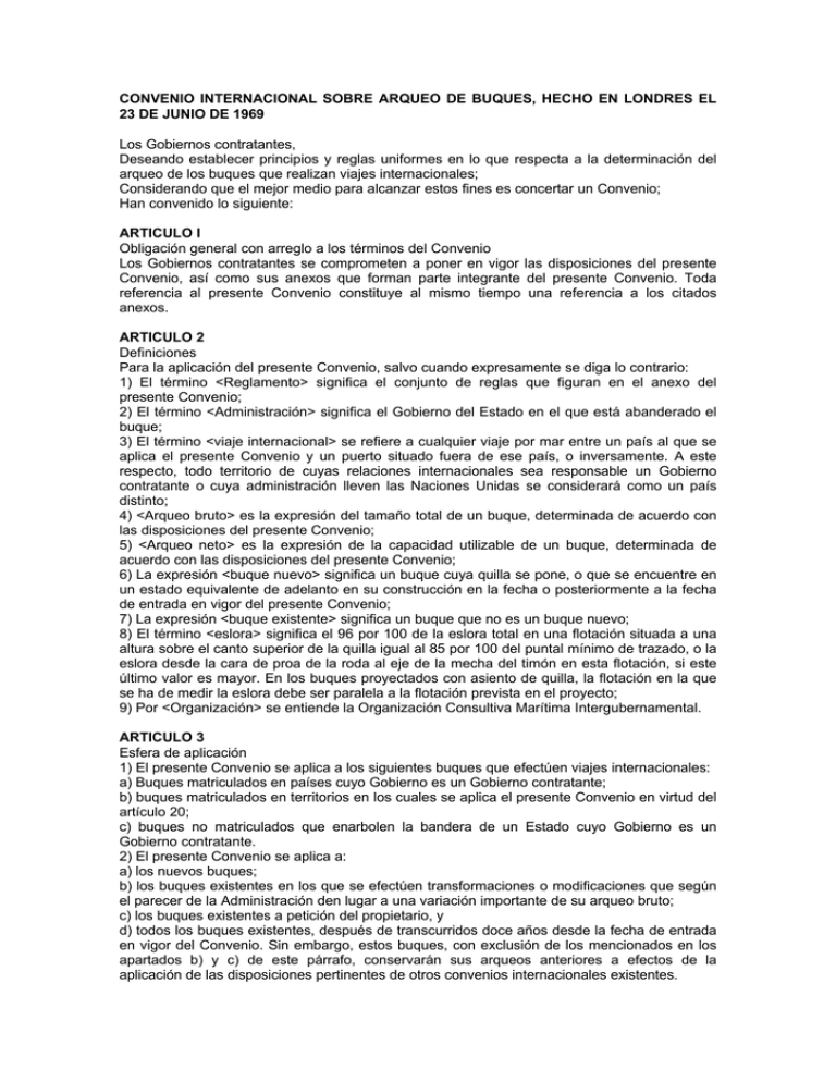 CONVENIO INTERNACIONAL SOBRE ARQUEO DE BUQUES