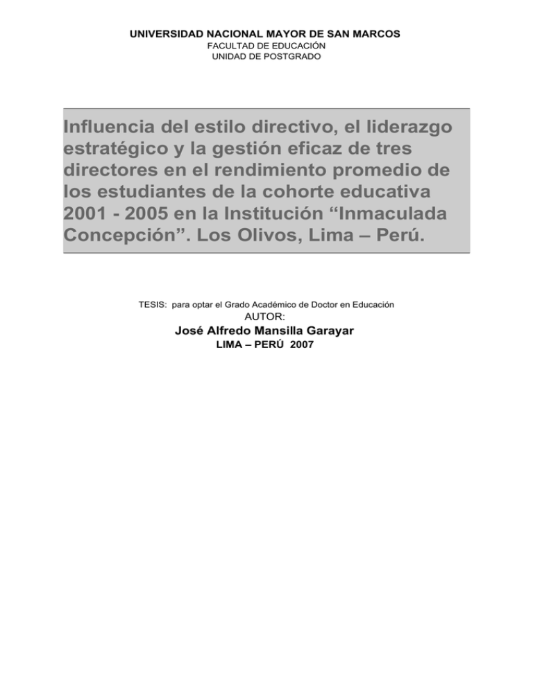 Influencia del estilo directivo, el liderazgo estratégico y la gestión