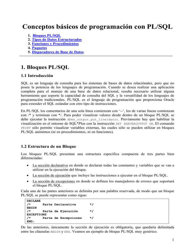 Conceptos básicos de programación con PL/SQL