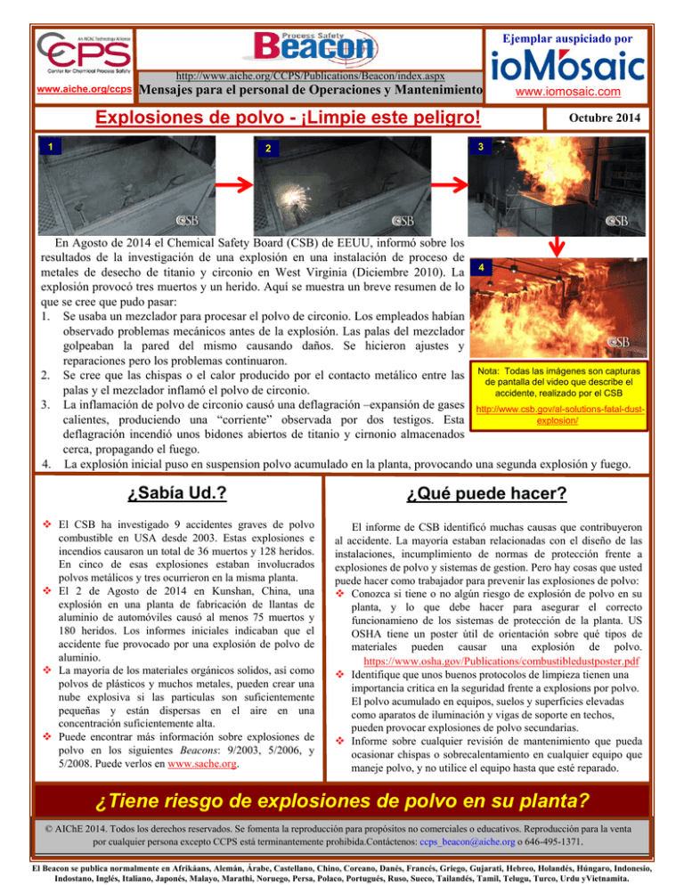 Explosiones de polvo - ¡Limpie este peligro!