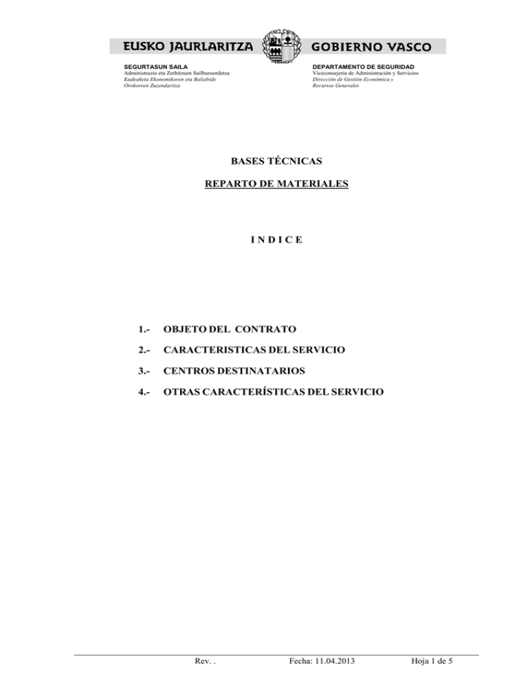 bases técnicas reparto de materiales indice 1.