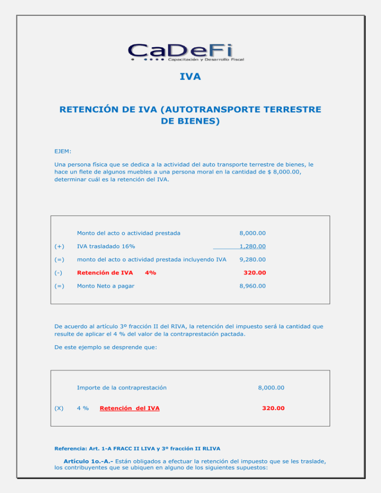 retención de iva (autotransporte terrestre de bienes)