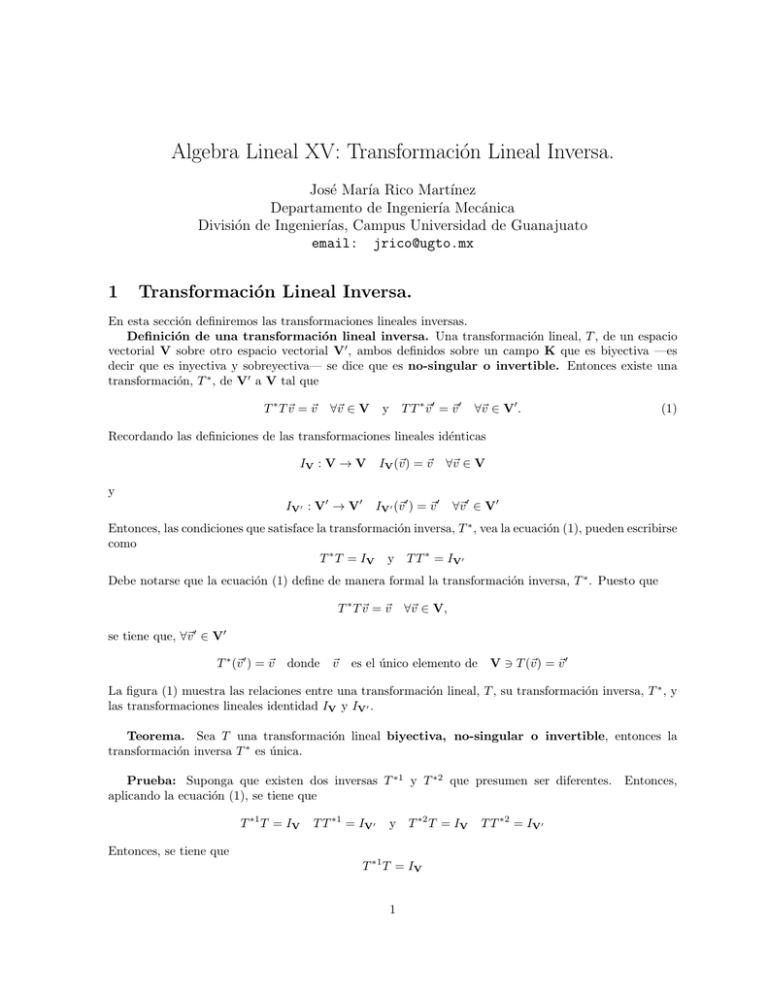 Algebra Lineal XV: Transformación Lineal Inversa.