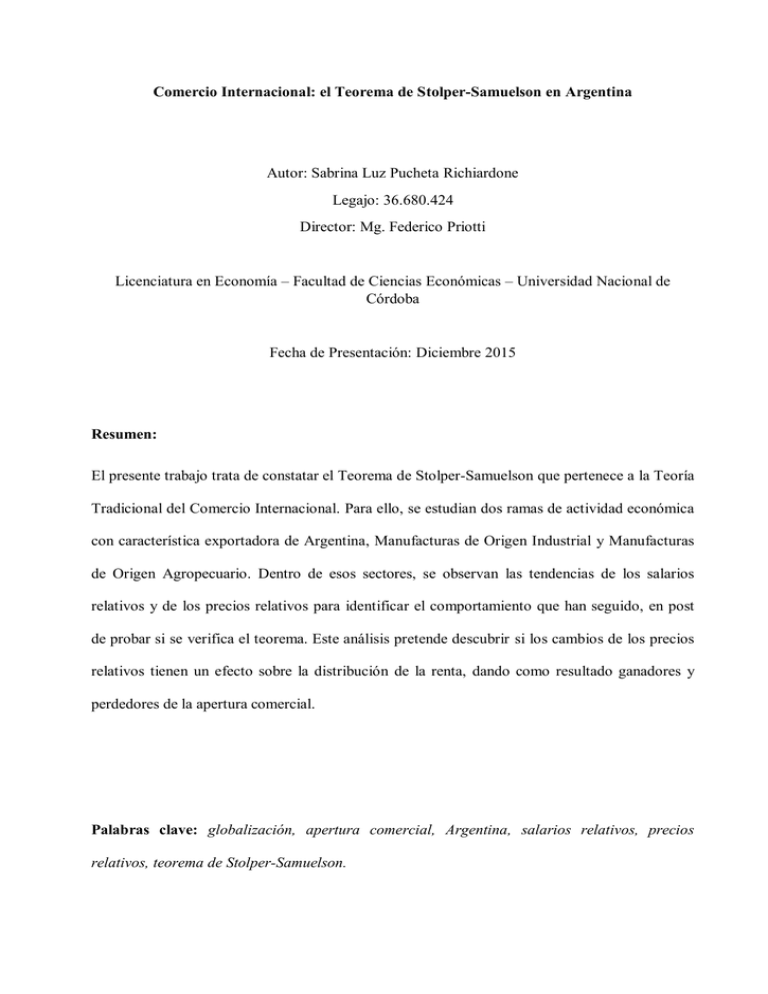 Comercio Internacional: el Teorema de Stolper-Samuelson