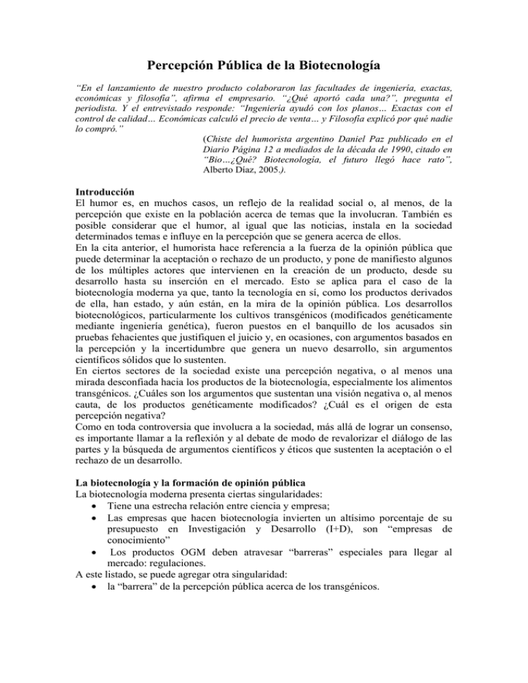 Percepción Pública de la Biotecnología